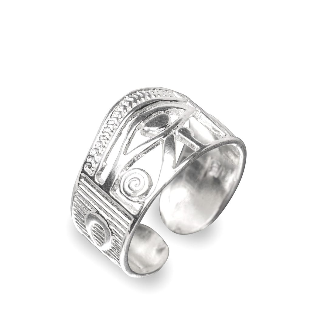 Eye of Ra .925 Sterling Silver Ring, Eye of Horus, Egyptian Ankh Open ...