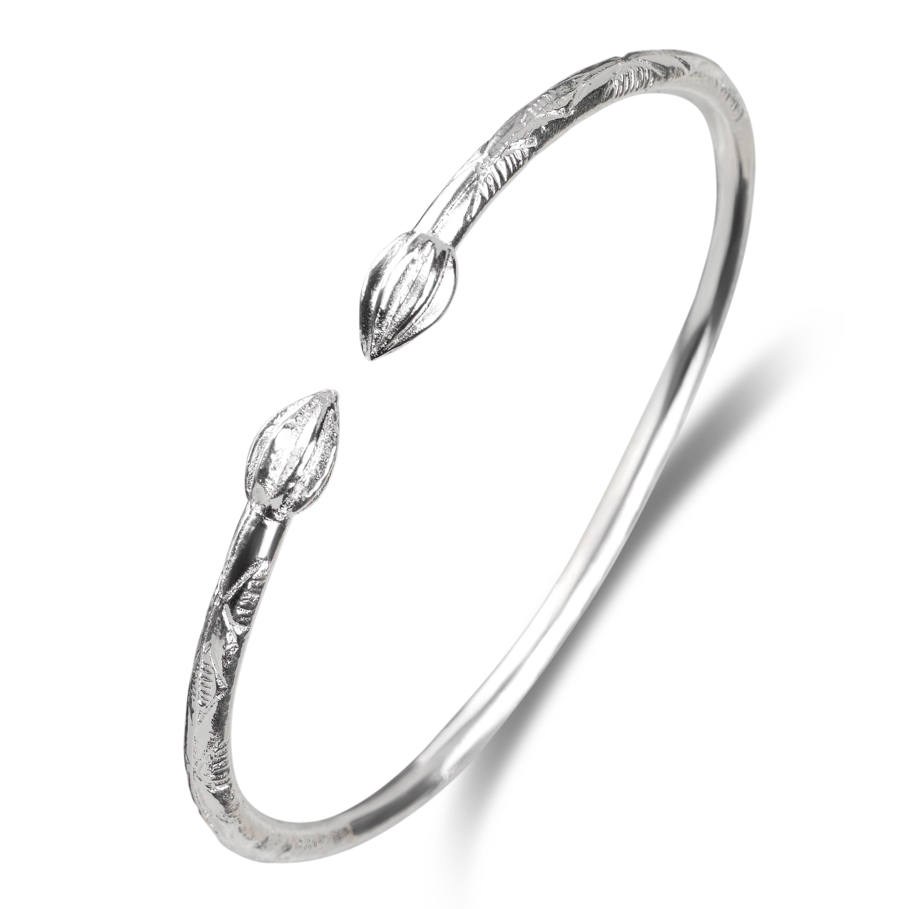 Solid .925 Sterling Silver West Indian Bangle Cuff Bracelet Cocoa Pods ...