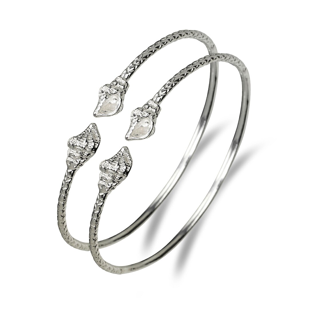Solid .925 Sterling Silver West Indian Bangles, Conch Sea Shell ...