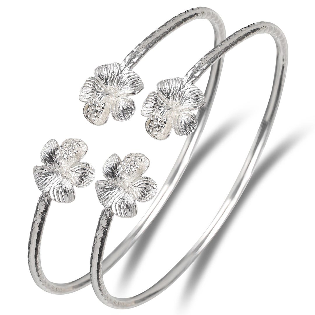 Flower Hibiscus .925 Sterling Silver West Indian Bangles, Floral Design ...