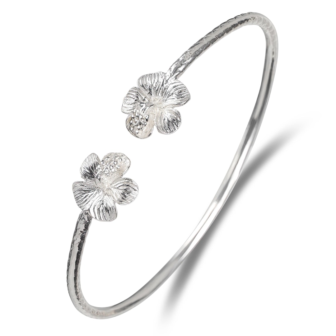 Flower Hibiscus .925 Sterling Silver West Indian Bangle, Floral Design ...