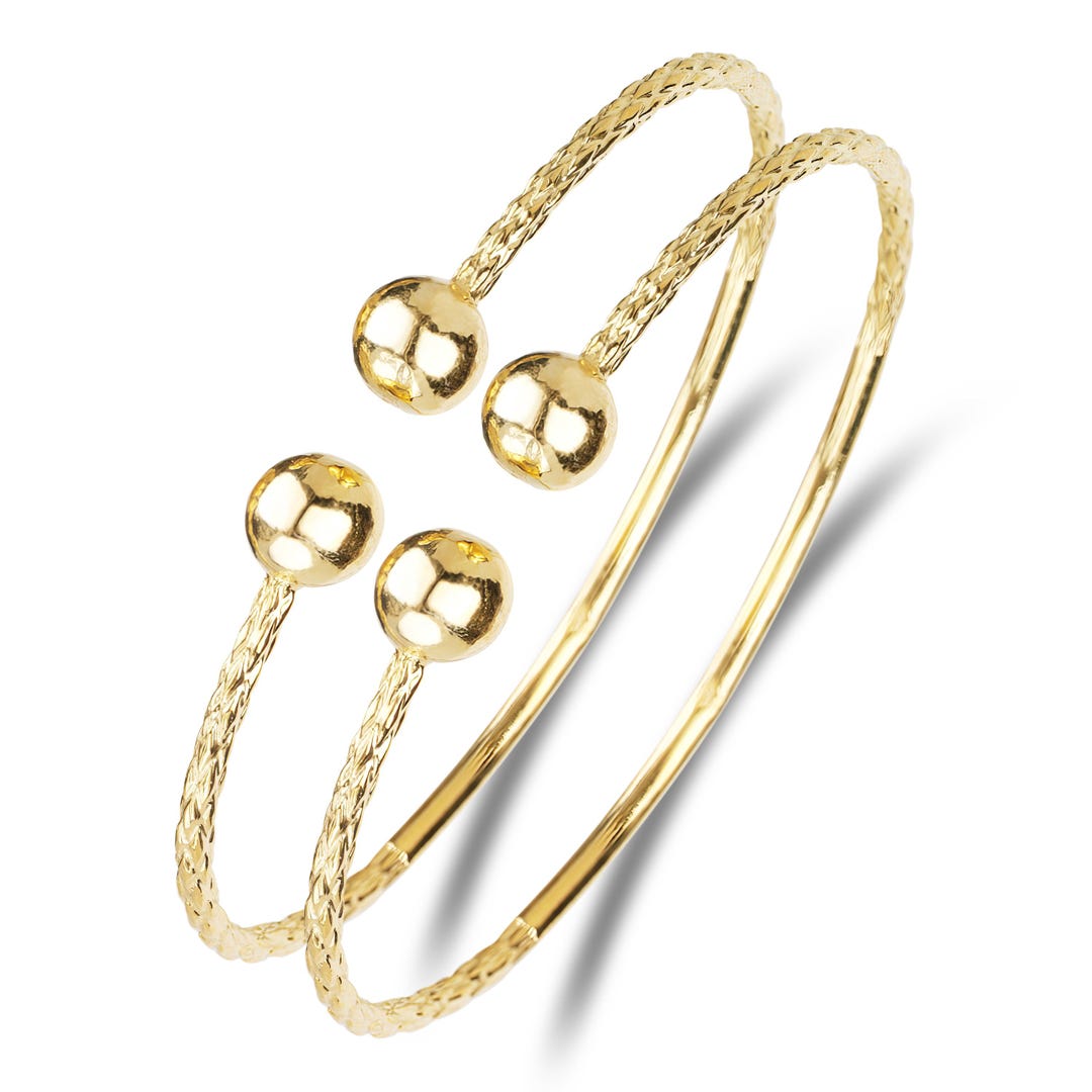 Ball End .925 Sterling Silver West Indian Bangles, Classic Gold and ...