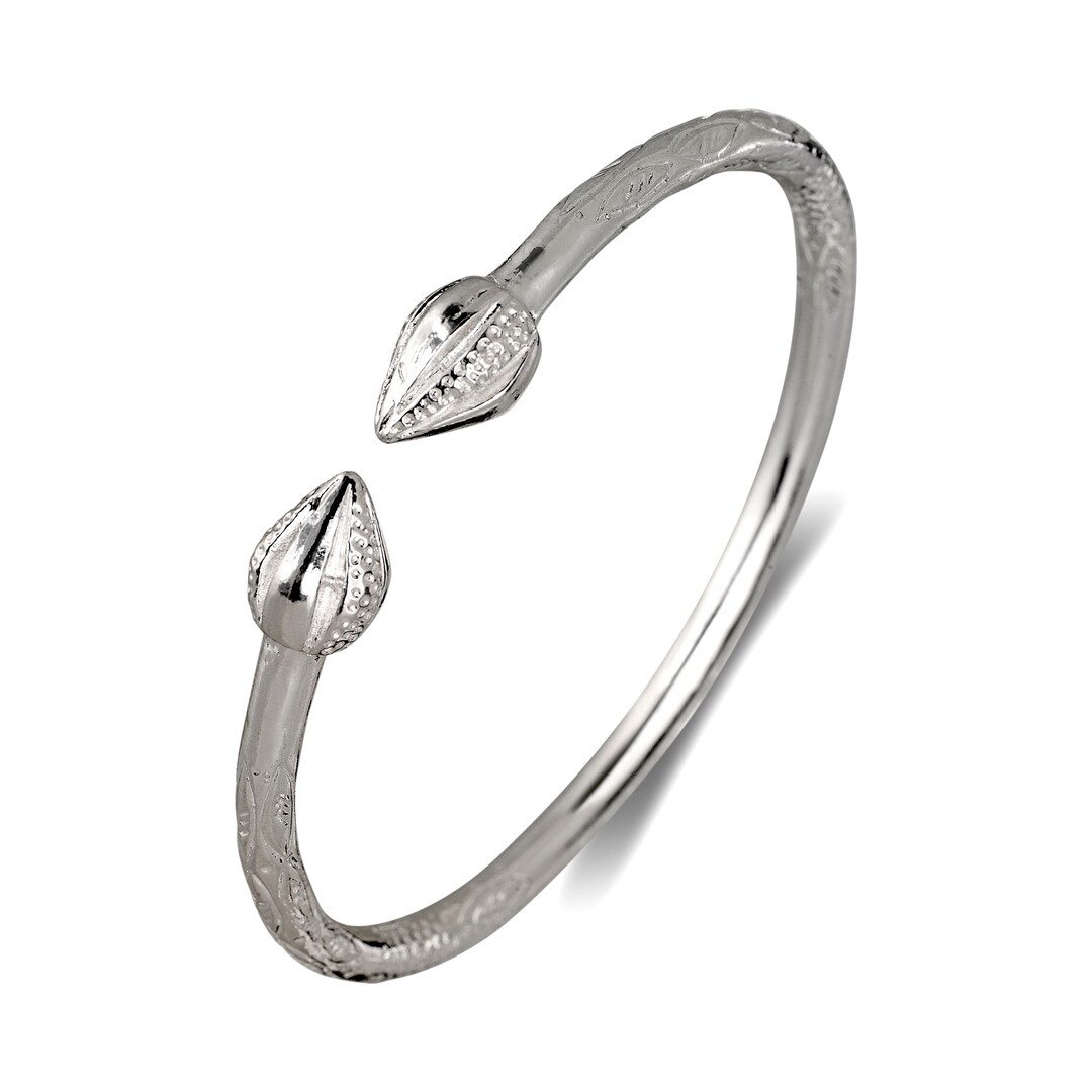 Solid .925 Silver Cuff Bracelet Bangle Caribbean Large Cocoa Pods ...