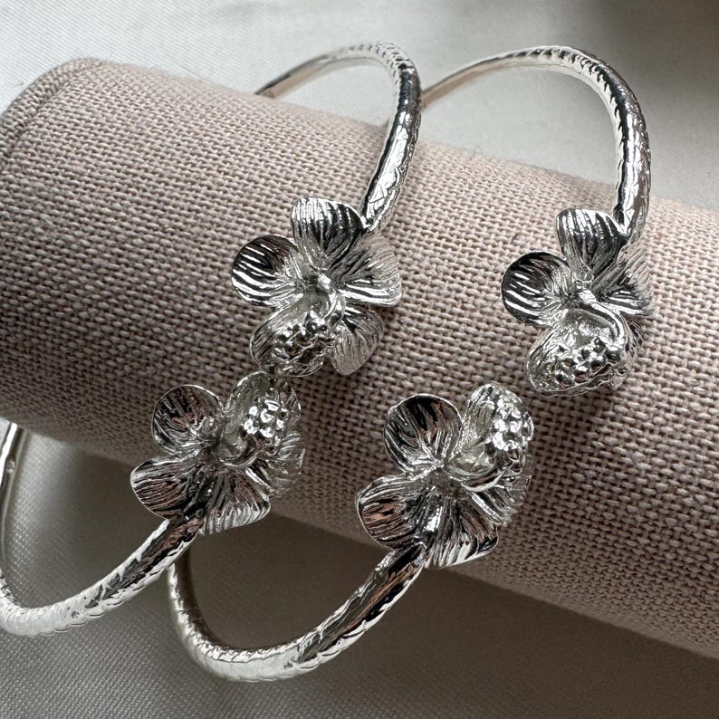 Flower Hibiscus .925 Sterling Silver West Indian Bangles, Floral Design ...