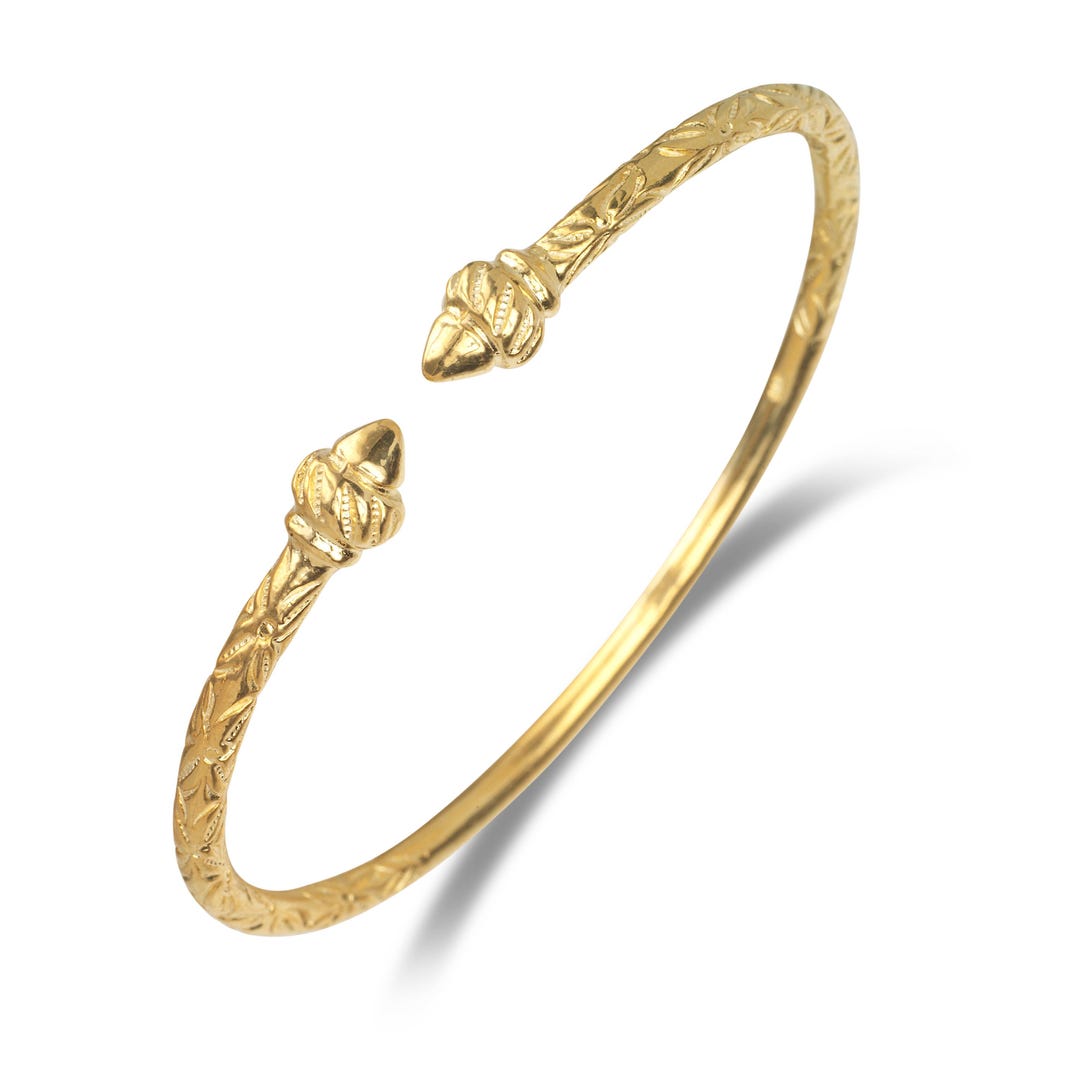 Solid 10k Yellow Gold West Indian Bangle W. Elegant Ridged Arrow Taj ...