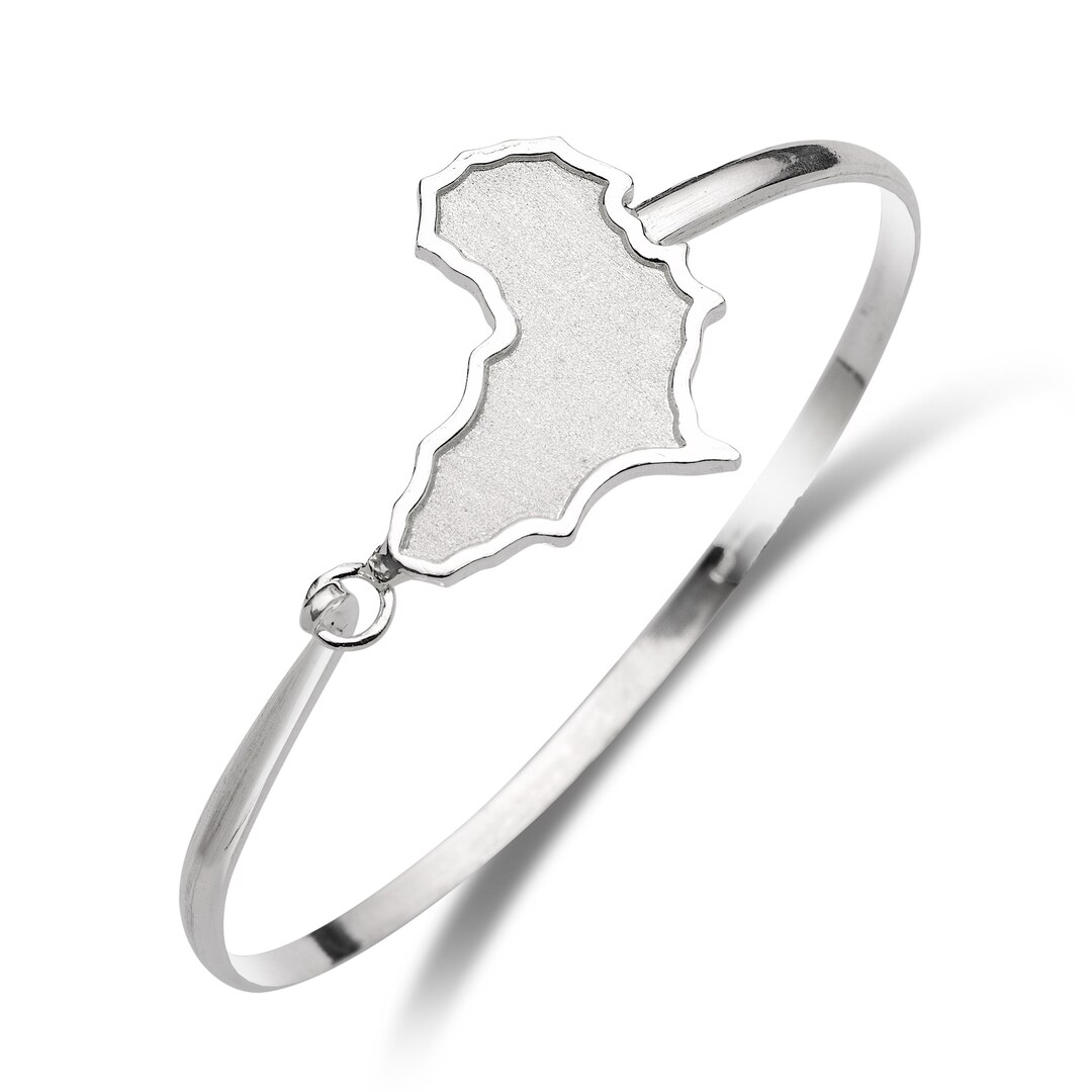 African Map .925 Sterling Silver Hook Bangle, Africa Silver Cuff Bangle ...