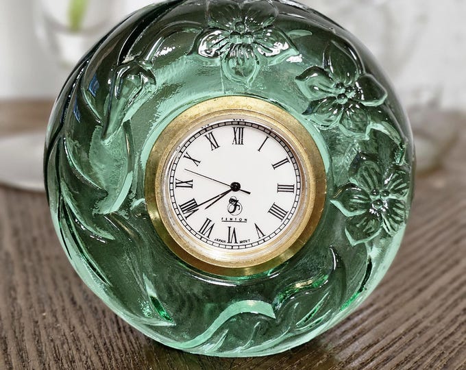Vintage Fenton Green Pressed Glass Clock – Floral Mantel Timepiece ...