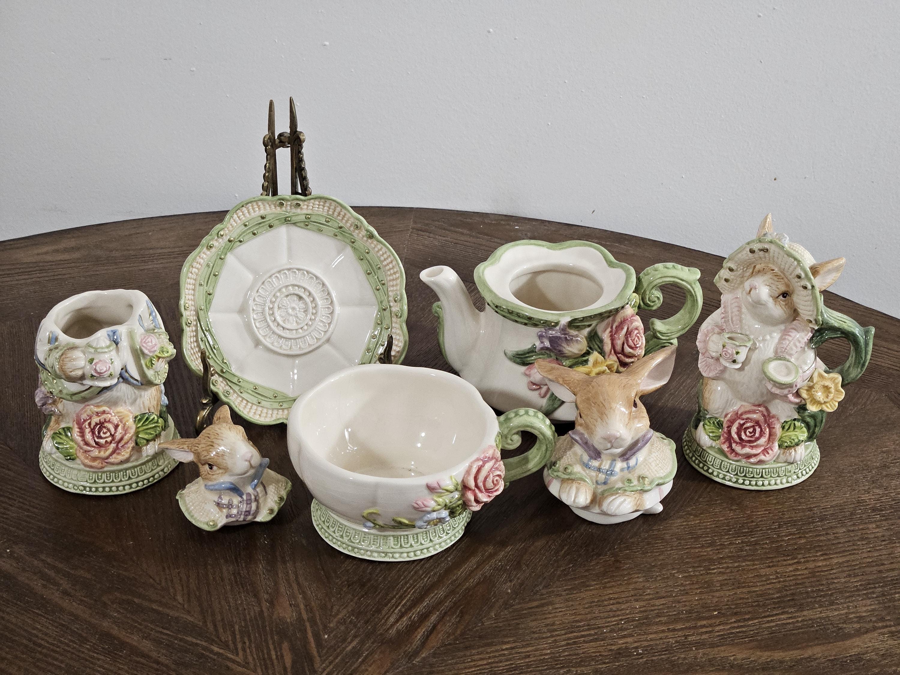 Kaldun & Bogle Victorian Bunny Tea Set – Vintage Ceramic 4-piece Set ...