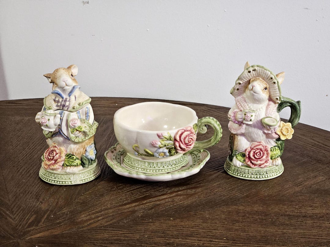 Kaldun & Bogle Victorian Bunny Tea Set – 3-piece Vintage Ceramic ...