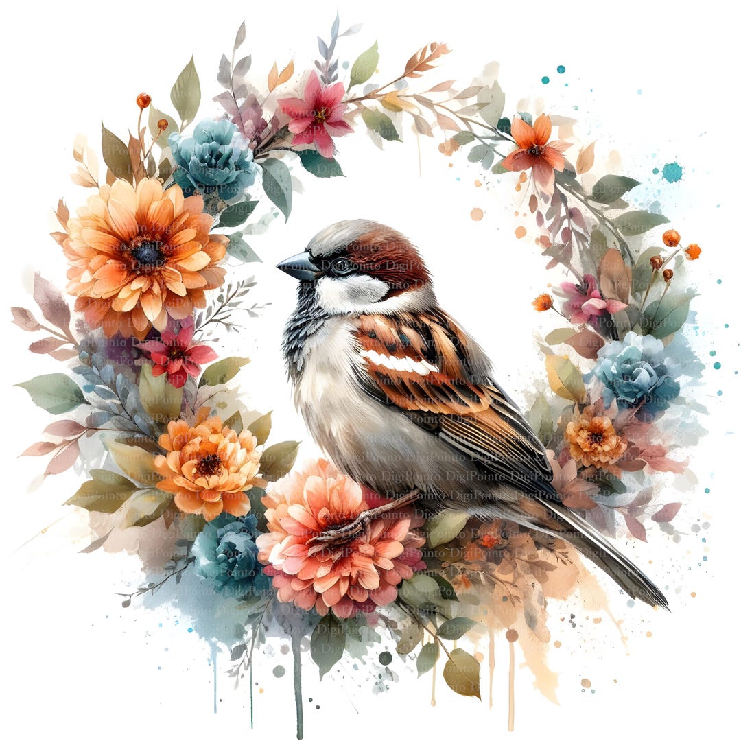5 Sparrow Flower Wreath, Digital Download, No Background, Transparent ...