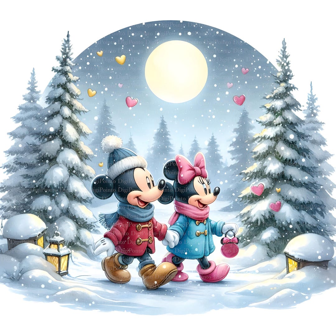 Mickey & Minnie Mouse Winter Walk Clipart, Digital Download, Jpgs Files ...