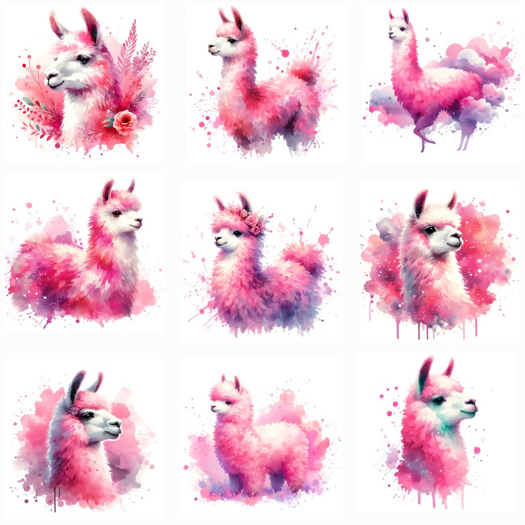 12 Fluffy Pink Llama Clipart, Digital Download, Jpgs Files, Instant ...