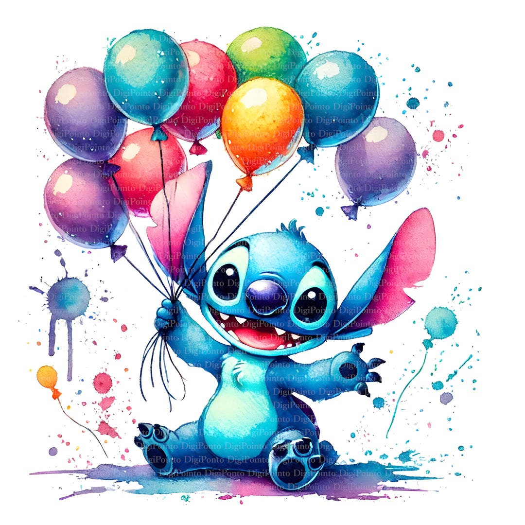 Stitch With Colorful Balloons, Digital Download, Jpgs Files, Instant ...