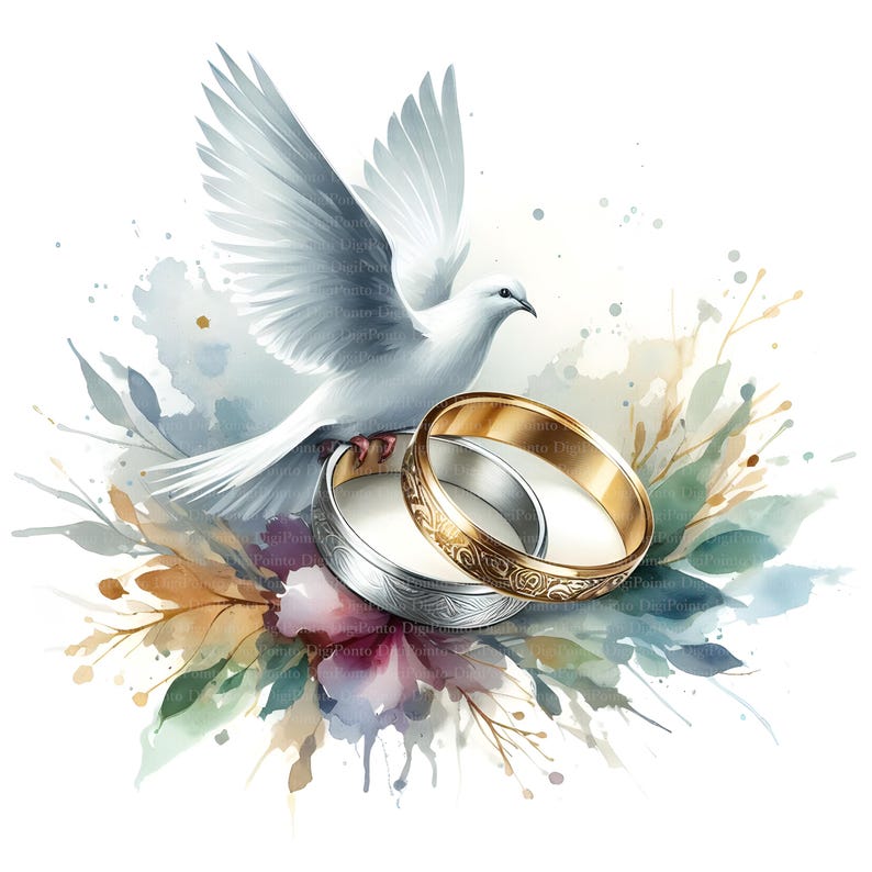5 Wedding Rings Doves Wedding Clipart, Digital Download, Jpgs Files ...