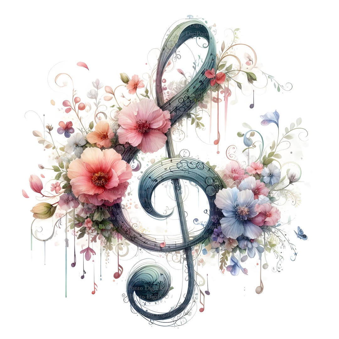 8 Clef With Flowers Clipart, Digital Download, Jpgs Files, Instant ...