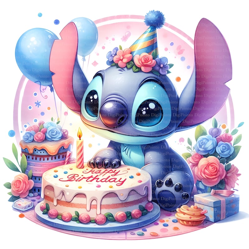 Stitch Happy Birthday Clipart - Etsy