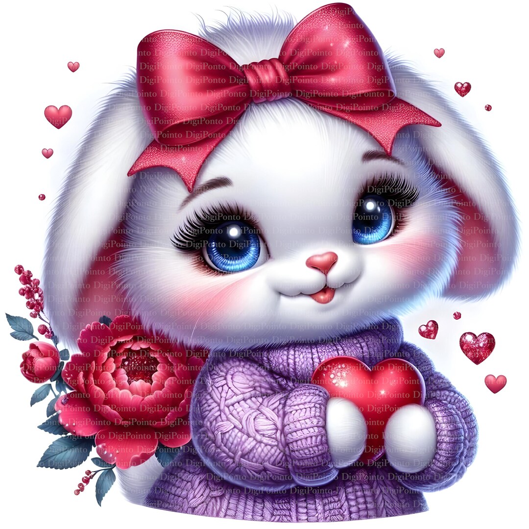 3 Valentine's Day Bunny Clipart, Digital Download, Jpgs Files, Instant ...