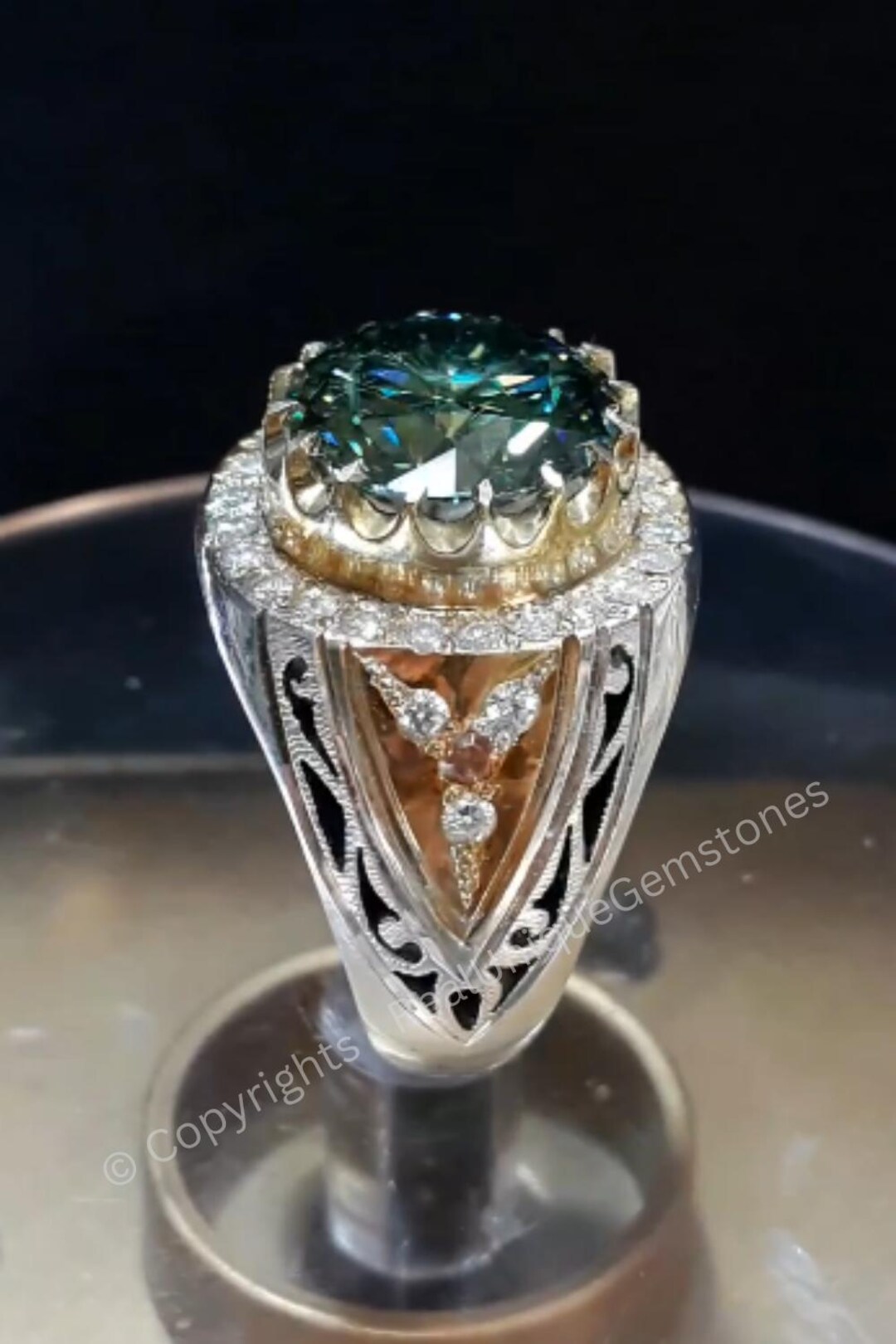 Unique Green Moissanite Ring for Men Handcrafted 925 Sterling Silver ...