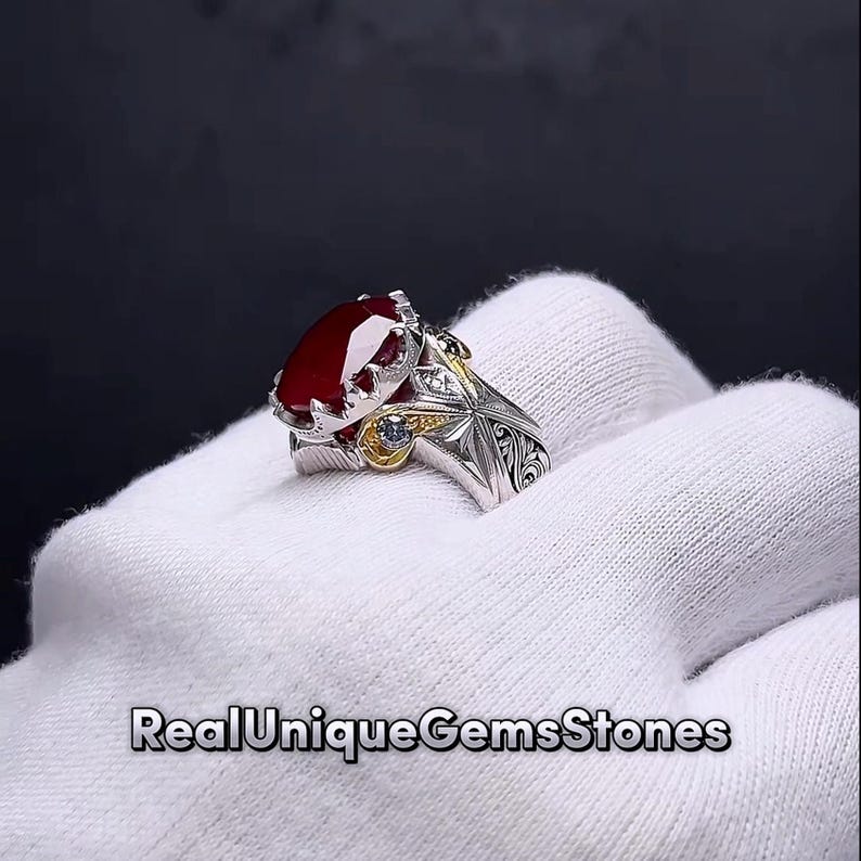 Handmade Sterling Silver Red Ruby Ring, Oval Cut Stone - Etsy