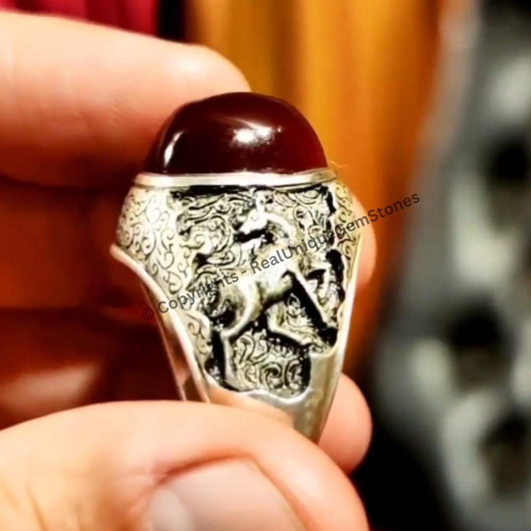 Unique Agate Aqeeq Engraved Gemstone Mens Ring in Sterling Silver 925 ...