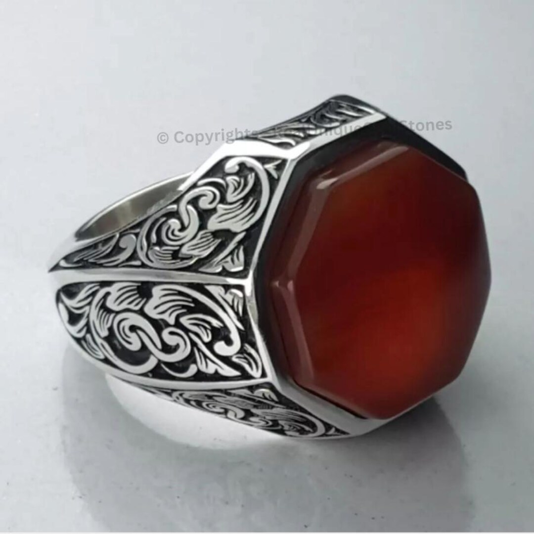 Aqeeq Agate Gemstone Ring Genuine and Natural Haqeeq Akik Ring for Men ...