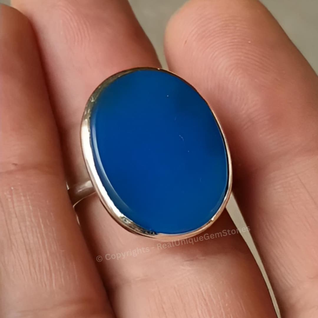 Original Blue Aqeeq Gemstone Ring for Men Sterling Silver 925 Genuine ...