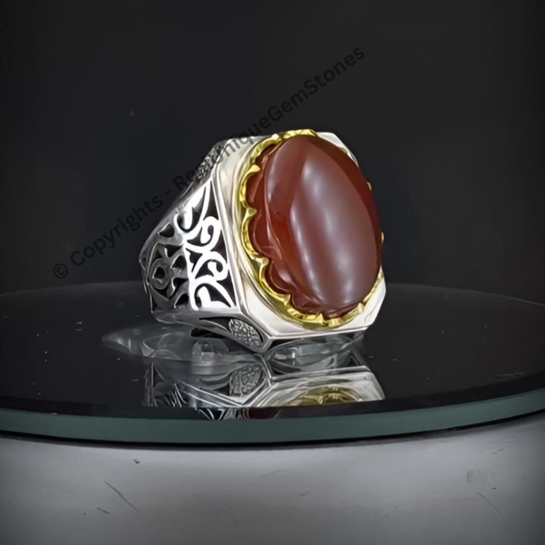 100% Genuine Mens Dark Red Agate Ring Real 925 Sterling Silver Agate ...