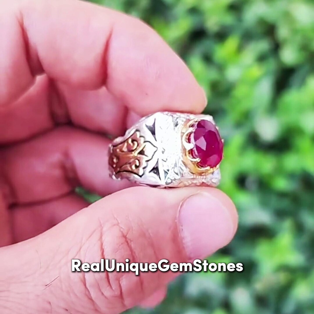 Natural African Pigeon Blood Red Ruby Ring 925 Sterling Silver Ring ...