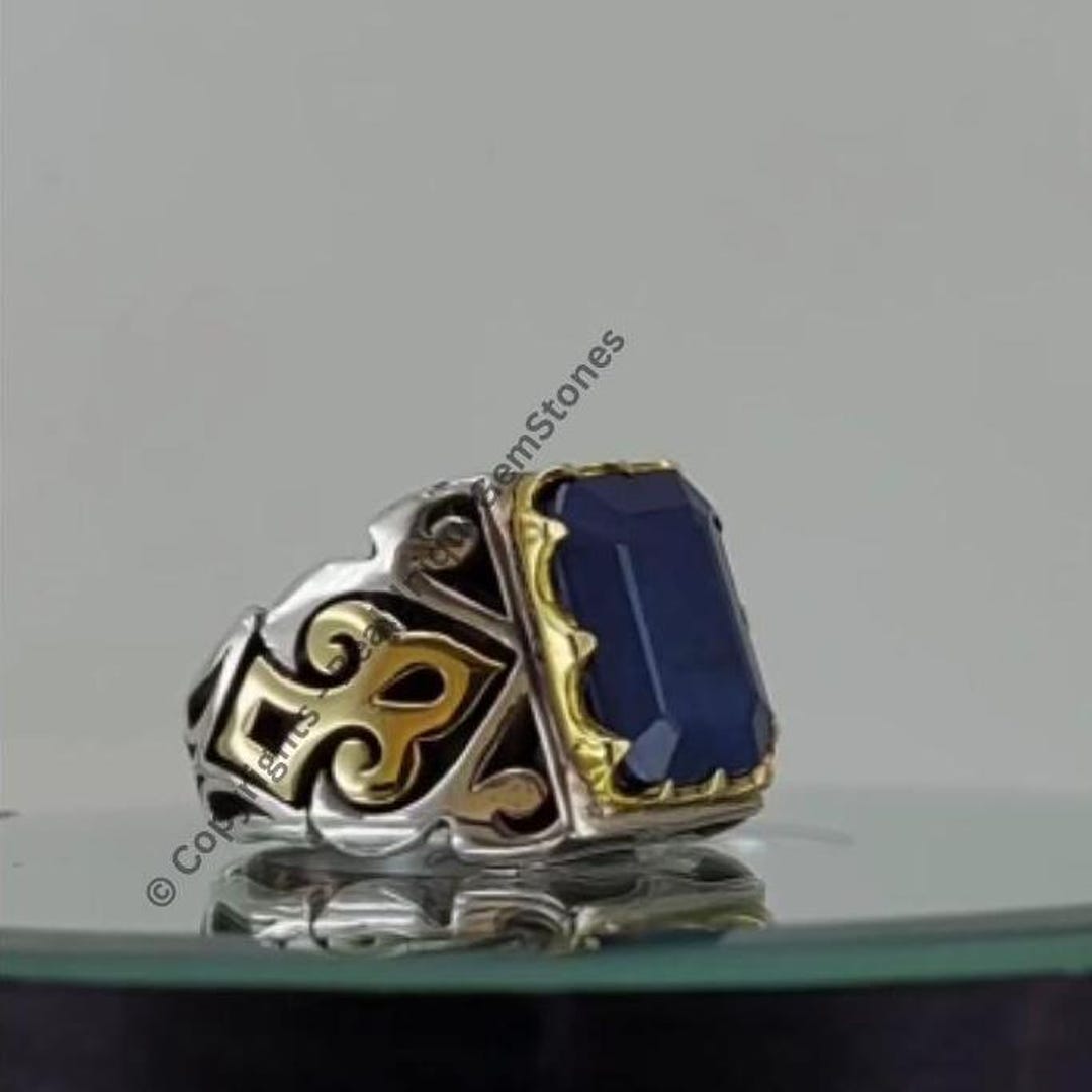 Mens Kashmiri Blue Sapphire Neelam Gemstone Ring 925 Sterling Silver ...