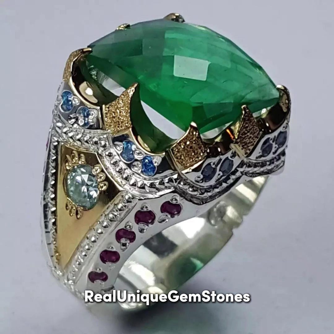 Original Emerald Zamurd Luxury Mens Ring 925 Sterling Silver High ...
