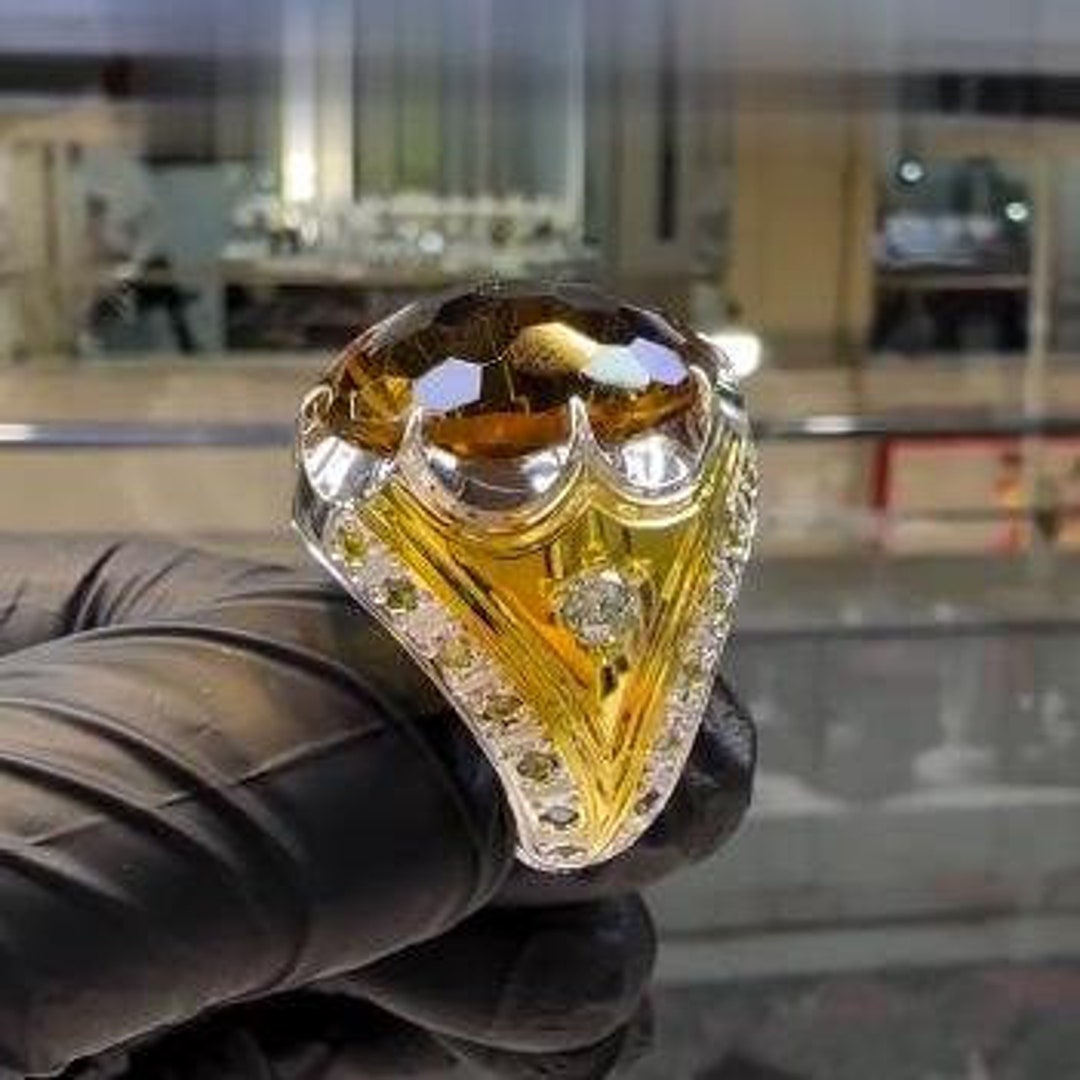 Beautiful Yellow Citrine Ring Sterling Silver 925 Citrine Gemstone Mens ...
