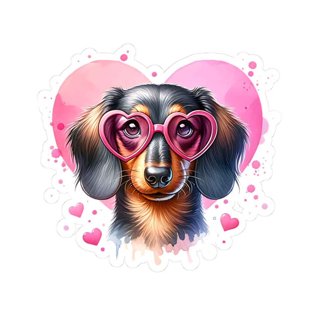 Weiner Dog With Heart Glasses Kiss-cut Stickers - Etsy