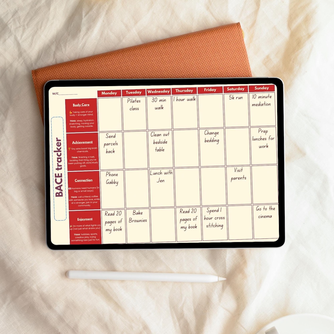 BACE Tracker Printable: CBT Self-care Worksheet (weekly PDF Download A4 ...