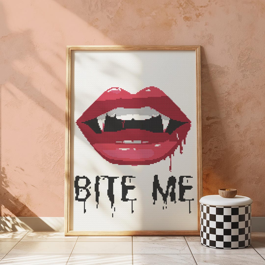 A3 Vampire Bite Me Cross-stitch Pattern | Halloween PDF - Etsy