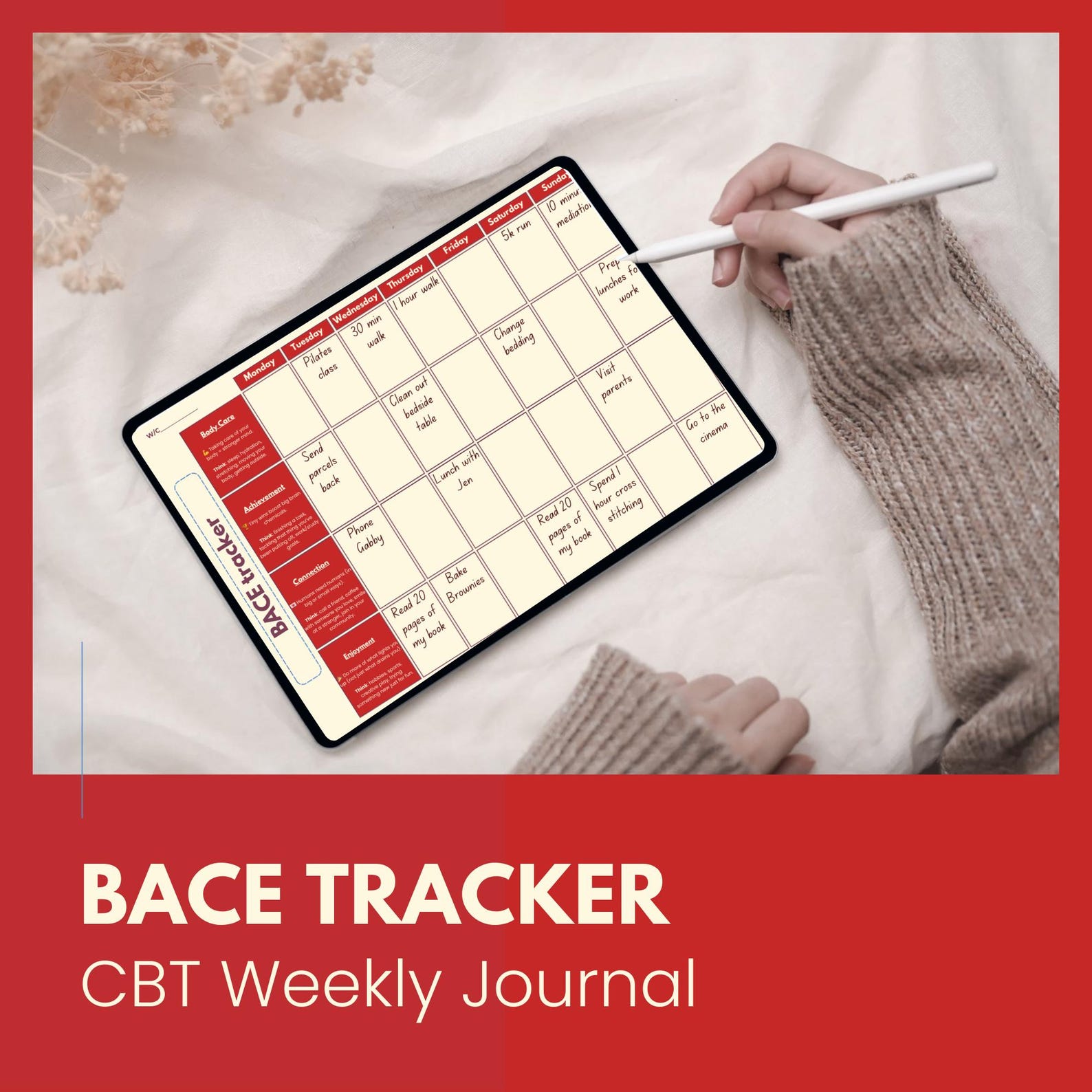 BACE Tracker Printable: CBT Self-care Worksheet (weekly PDF Download A4 ...