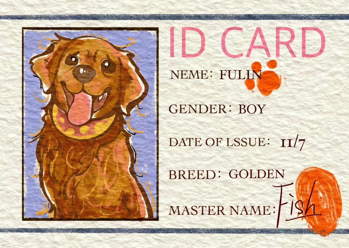 Custom Hand-drawn Pet ID Card Personalized Printable Pet Portrait, Pet ...