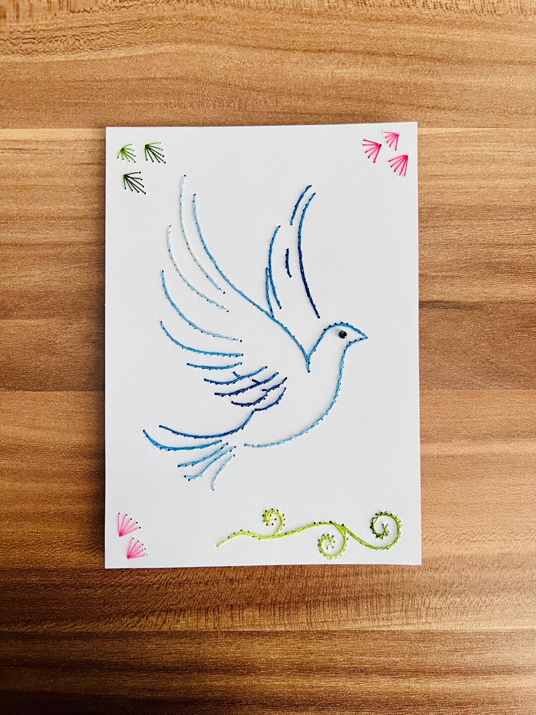Hand-embroidered Card With Dove - for Get-well Wishes, Friendly ...