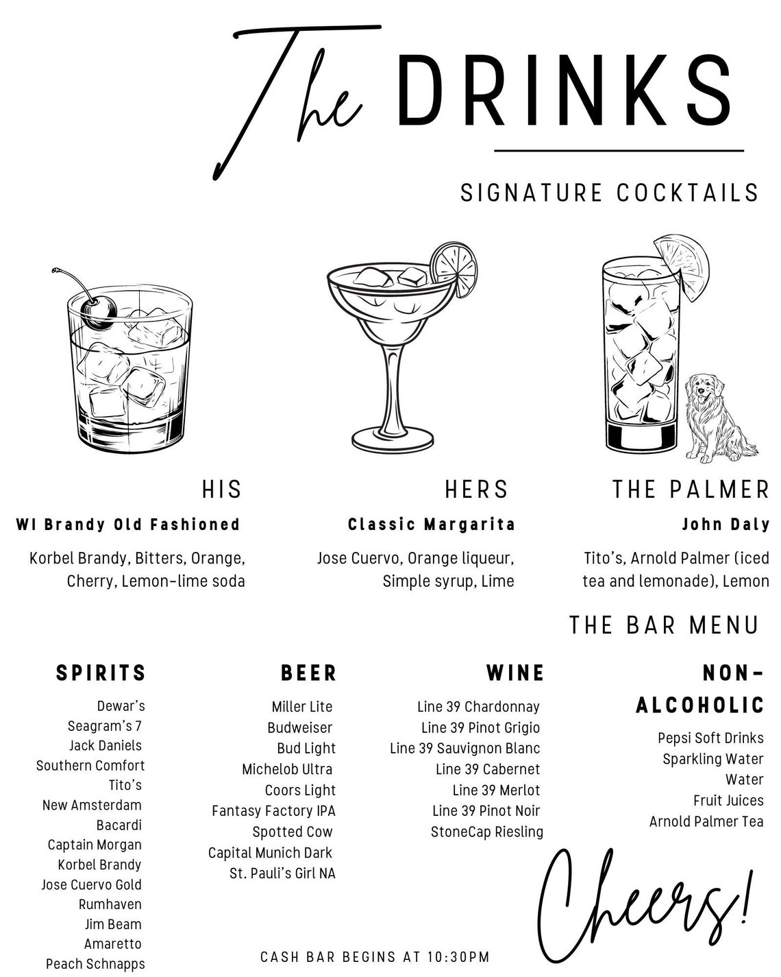Customizable Canva Wedding Bar Menu - Signature Drinks - Etsy