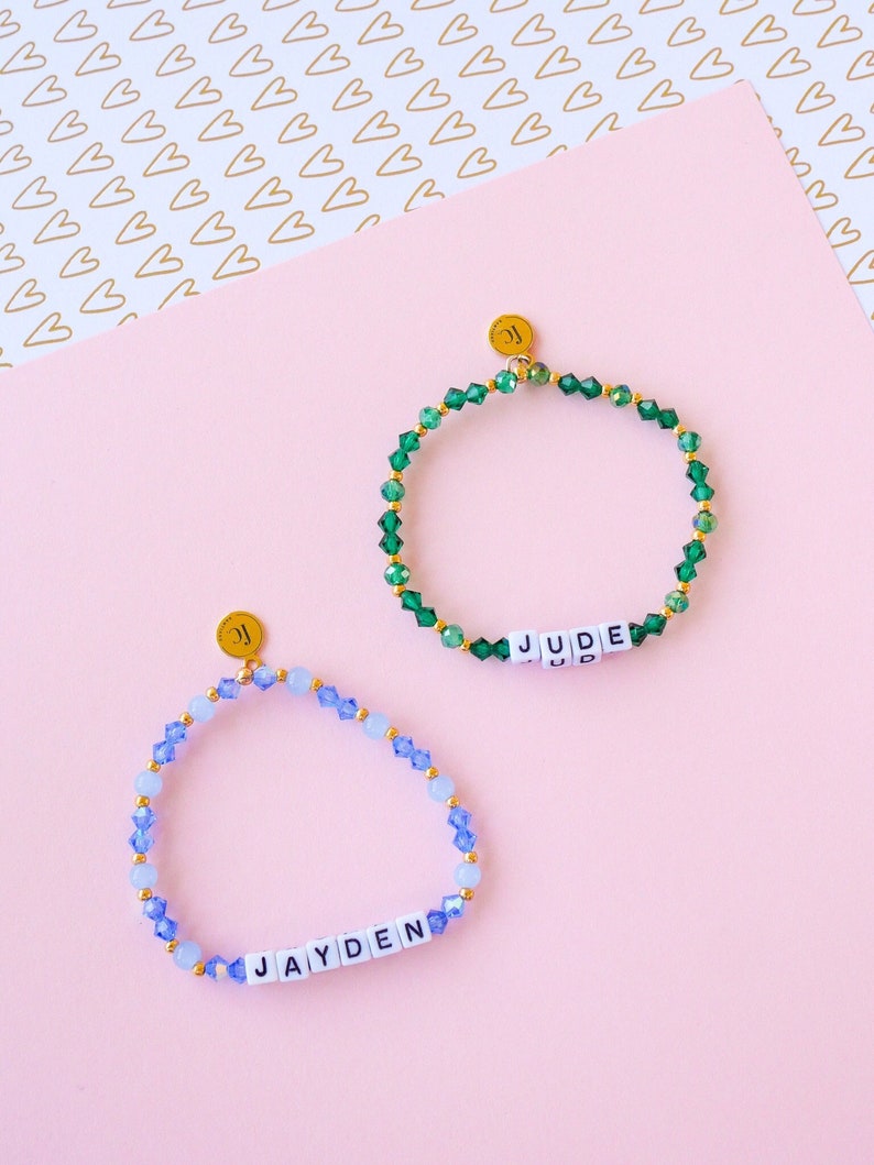 PERSONALIZED Birthstone Bracelet Birthstone Crystal Beaded Custom Word ...