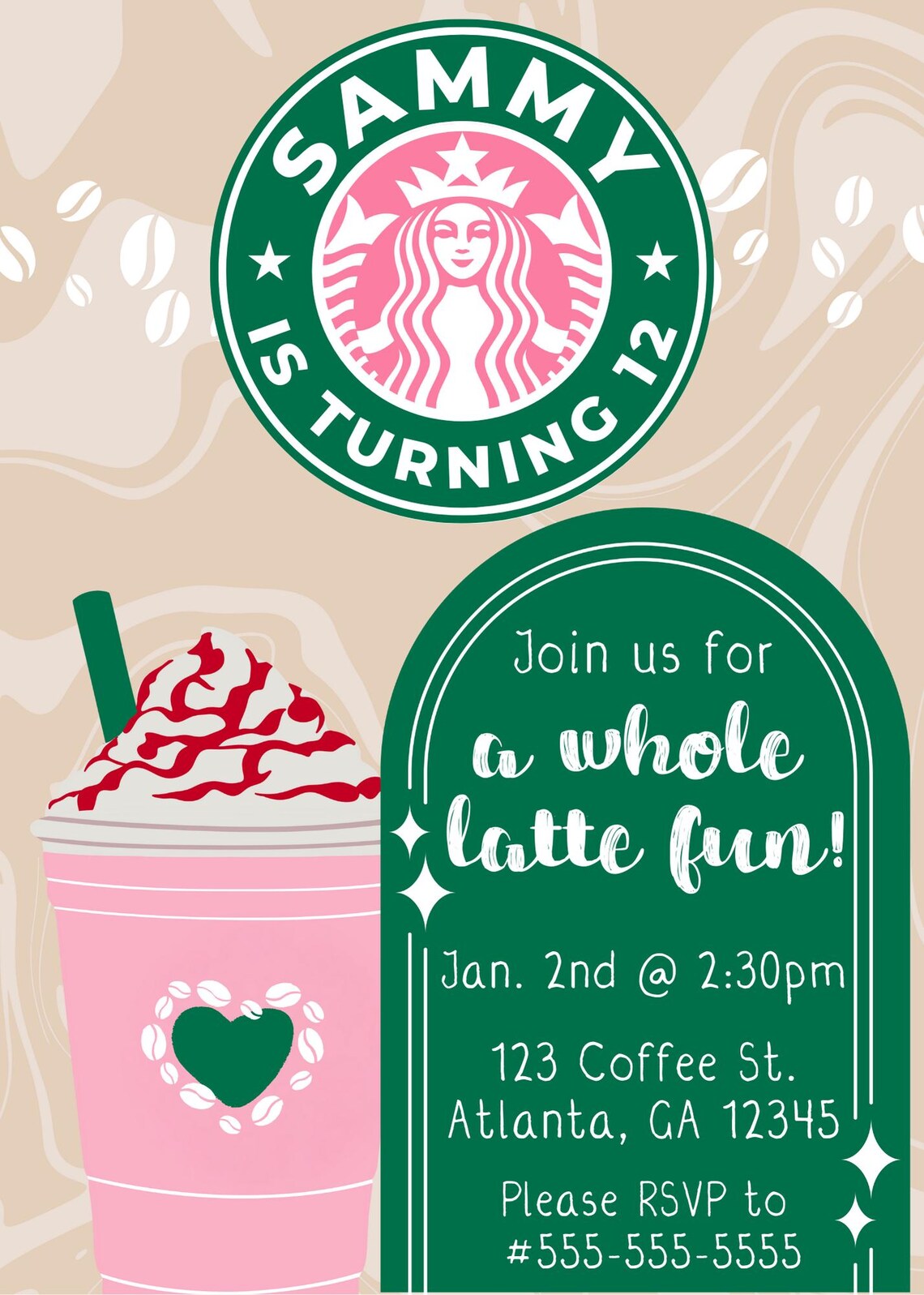 Starbucks Themed Party Invite Template Canve Link Invitation Coffee ...
