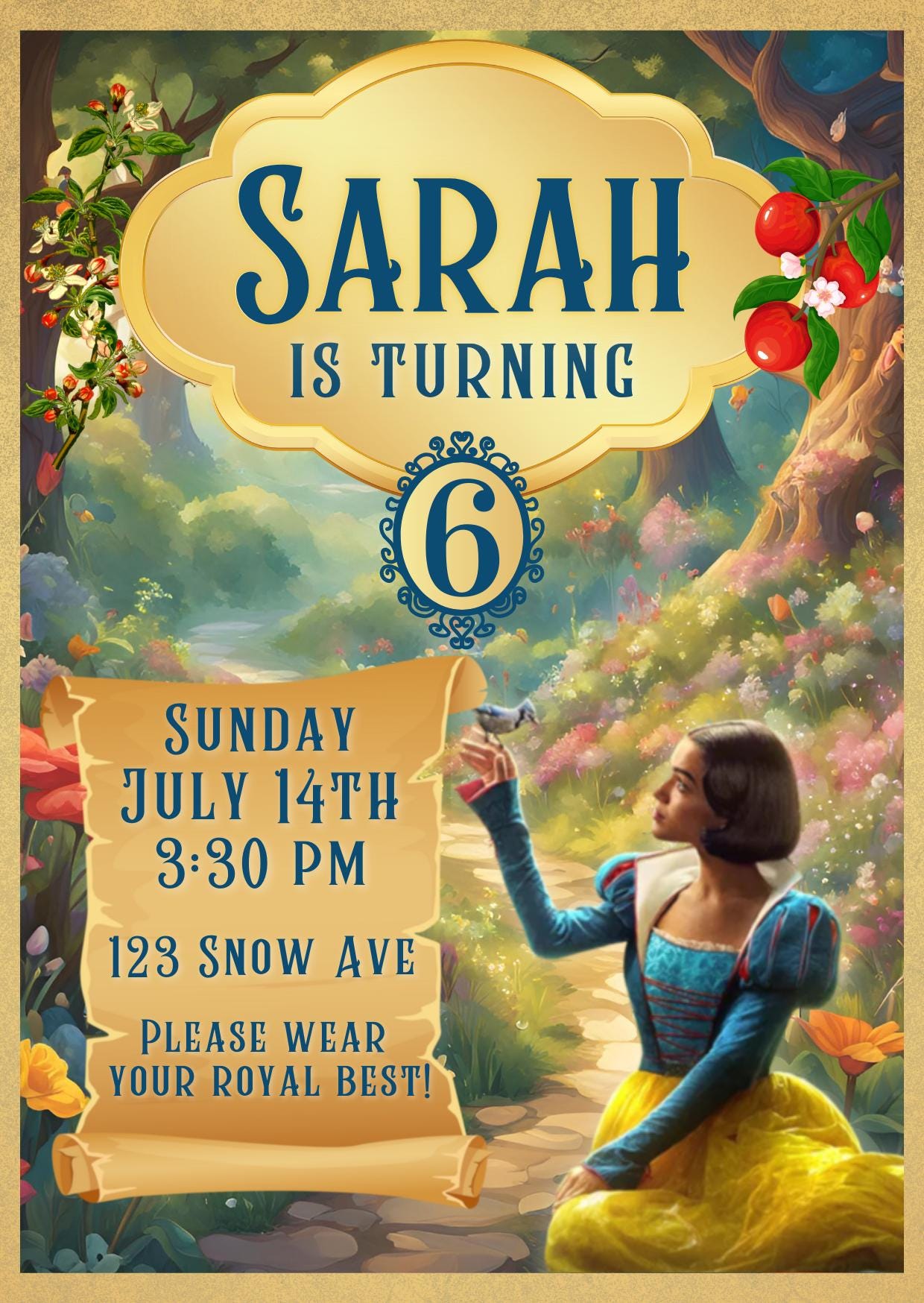 Snow White Party Invitation Invite Birthday Movie Disney Princess - Etsy