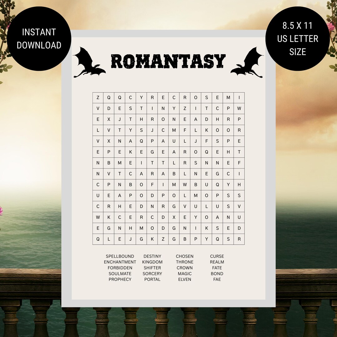 Romantasy Word Search Puzzle: Book Club Game (digital Download, PDF ...