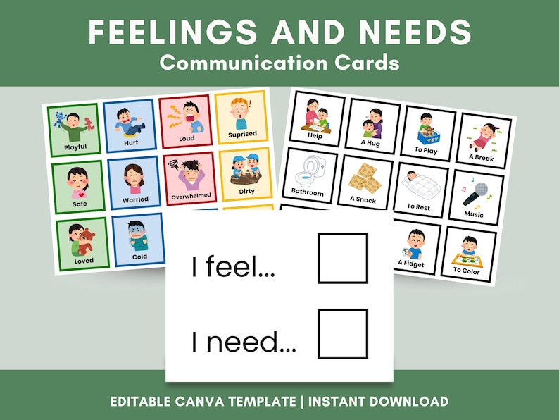 Feelings Communication Card Canva Template Nonverbal Aids Special Needs ...