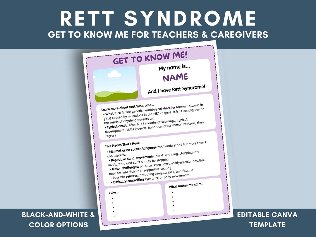 Rett Syndrome Profile Editable Get to Know Me Sheet Template for ...