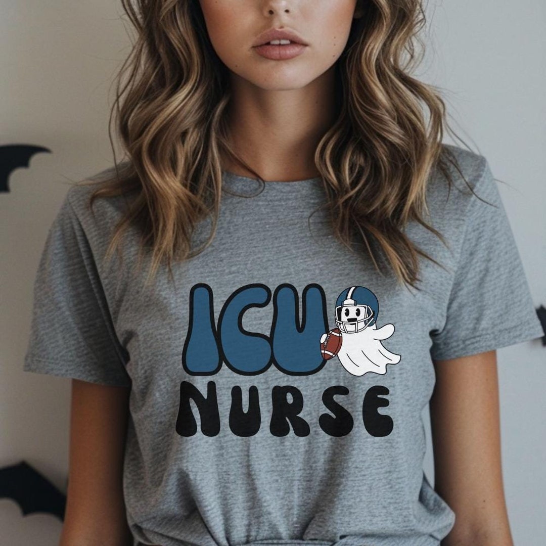 ICU Nurse Retro Football Ghost T-shirt, Trendy Intensive Care Unit ...