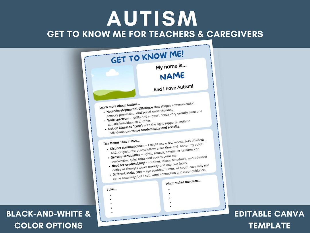 Autism Profile Editable Get to Know Me Sheet Template for Special Needs ...