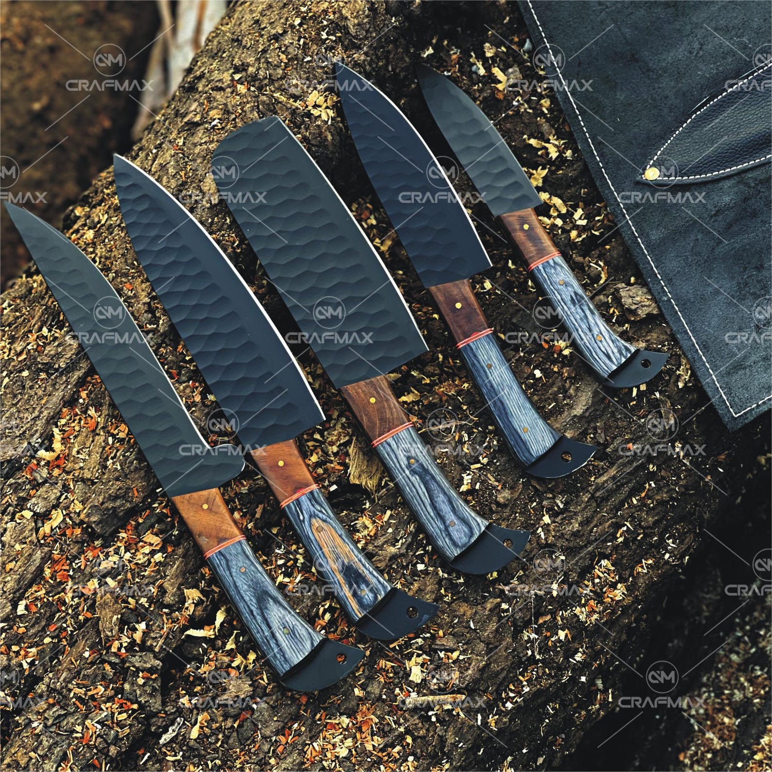Custom Handmade Damascus Steel Chef Set of 5pcs, Damascus Chef Set ...