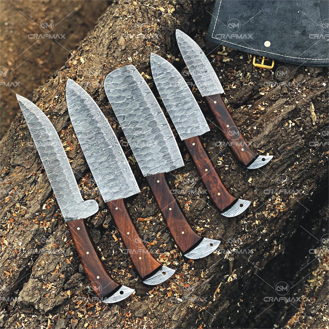 Custom Handmade Damascus Steel Chef Set of 5pcs, Damascus Chef Set ...
