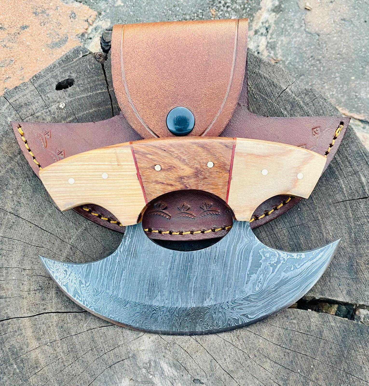 Custom Handmade Damascus Steel Alaskan Ulu Knife With Sheath, 6" Pizza ...