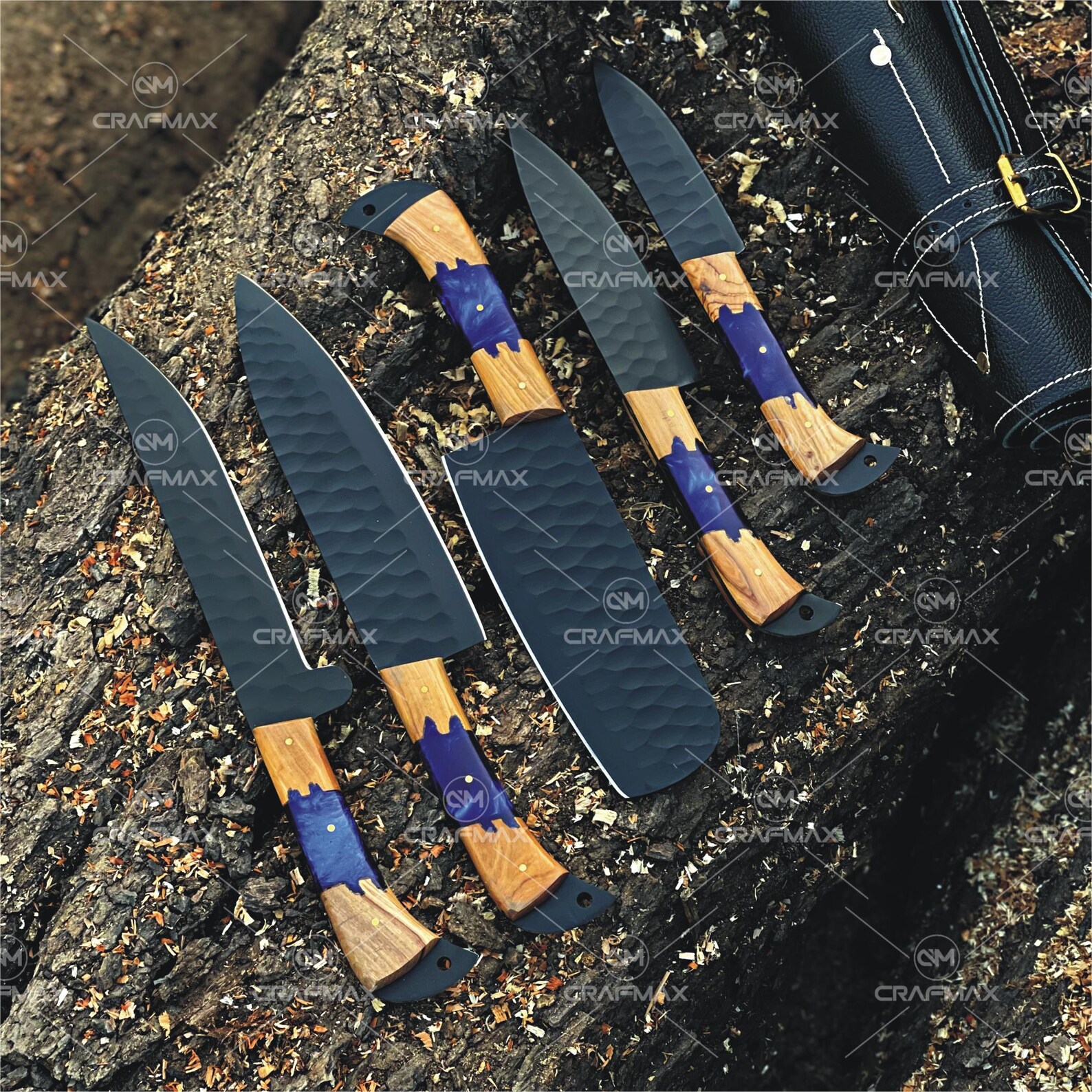 Custom Handmade Damascus Steel Chef Set of 5pcs, Damascus Chef Set ...